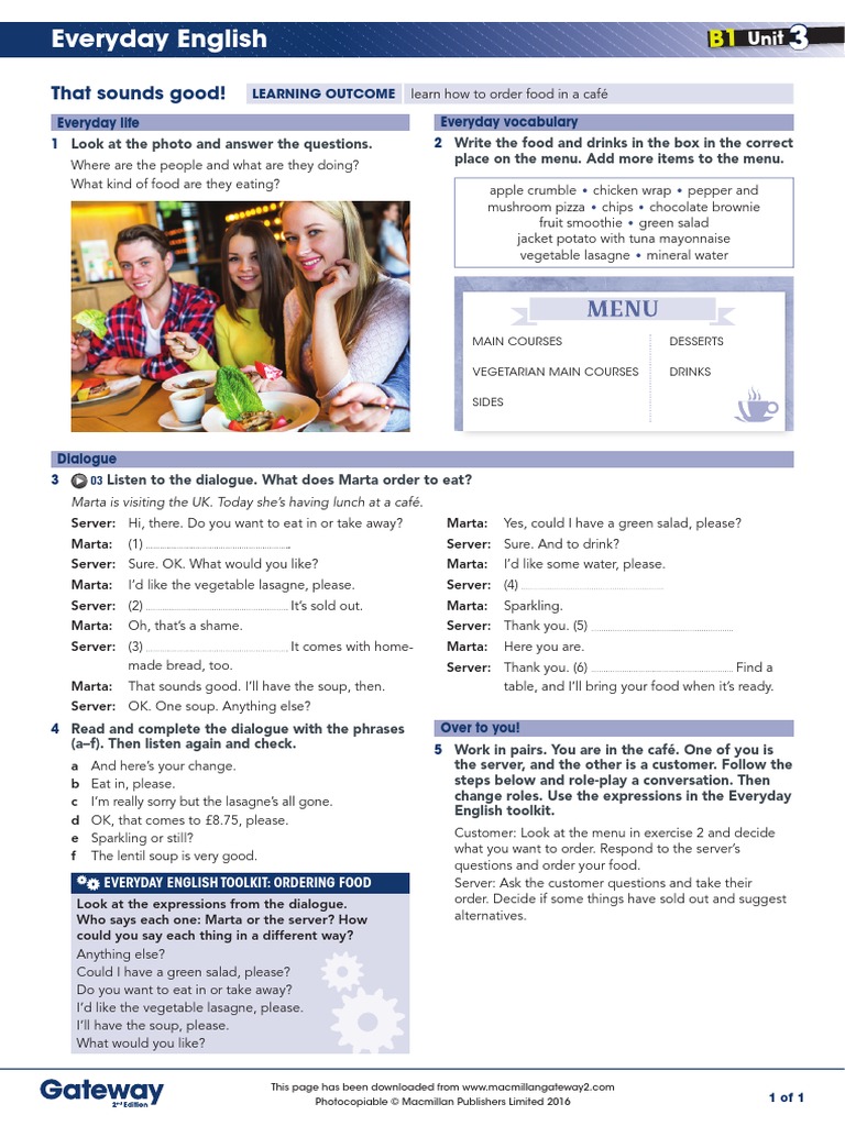B1 UNIT 3 Everyday English | PDF | Foods | Food And Drink