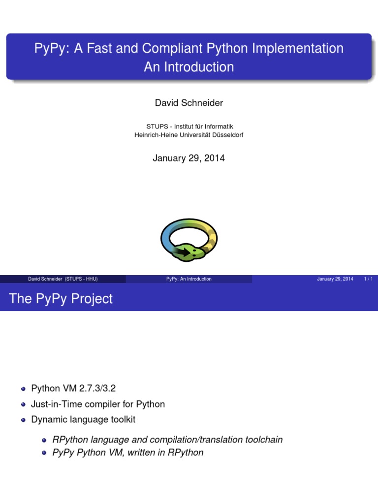 Pypy A Fast And Compliant Python Implementation An Introduction Pdf Computer Engineering