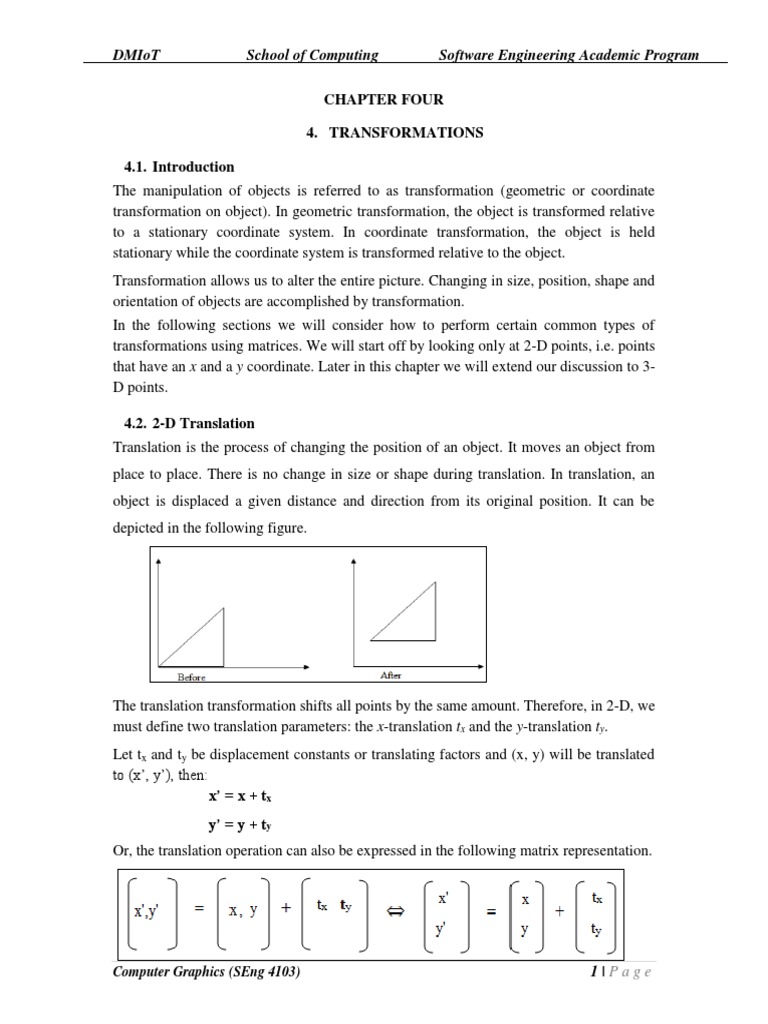 Chapter Four 4. Transformations | PDF | 2 D Computer Graphics | Matrix ...