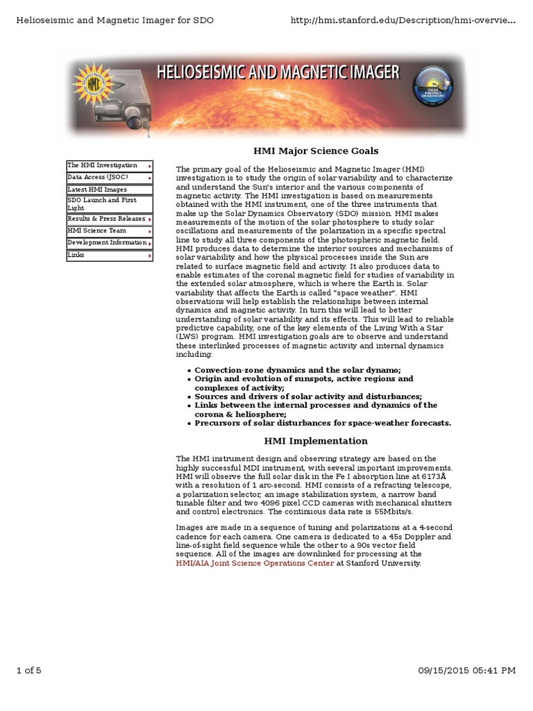 Helioseismic and Magnetic Imager For SDO: HMI Major Science Goals | PDF | Sun | Stellar Astronomy
