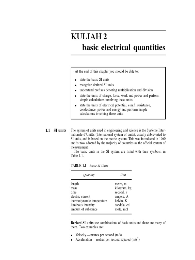 Kuliah 2 Basic Electrical Quantities: 1.1 SI Units | PDF ...