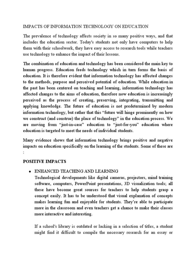 Impacts of Information Technology On Education | PDF | Distance ...