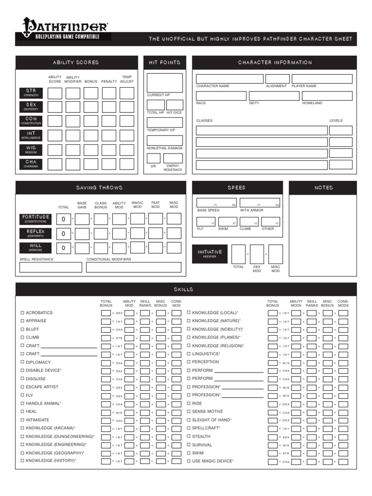 The Improved Pathfinder Character Sheet | PDF | Role Playing Games ...