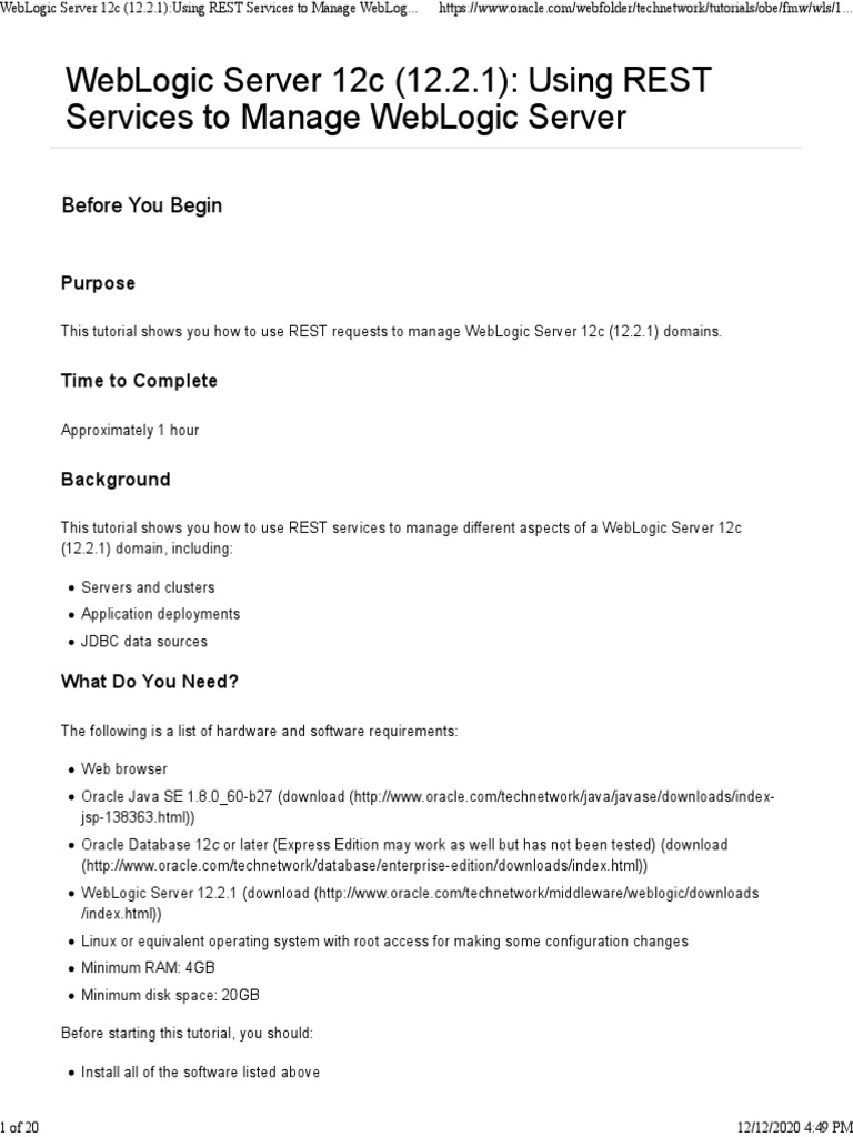 17 Using Rest Services To Manage Weblogic Server Pdf Representational State Transfer 