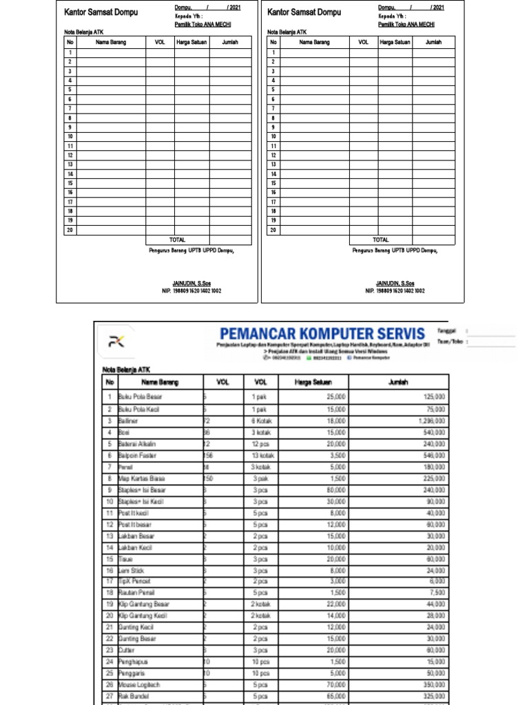 Nota Belanja ATK | PDF