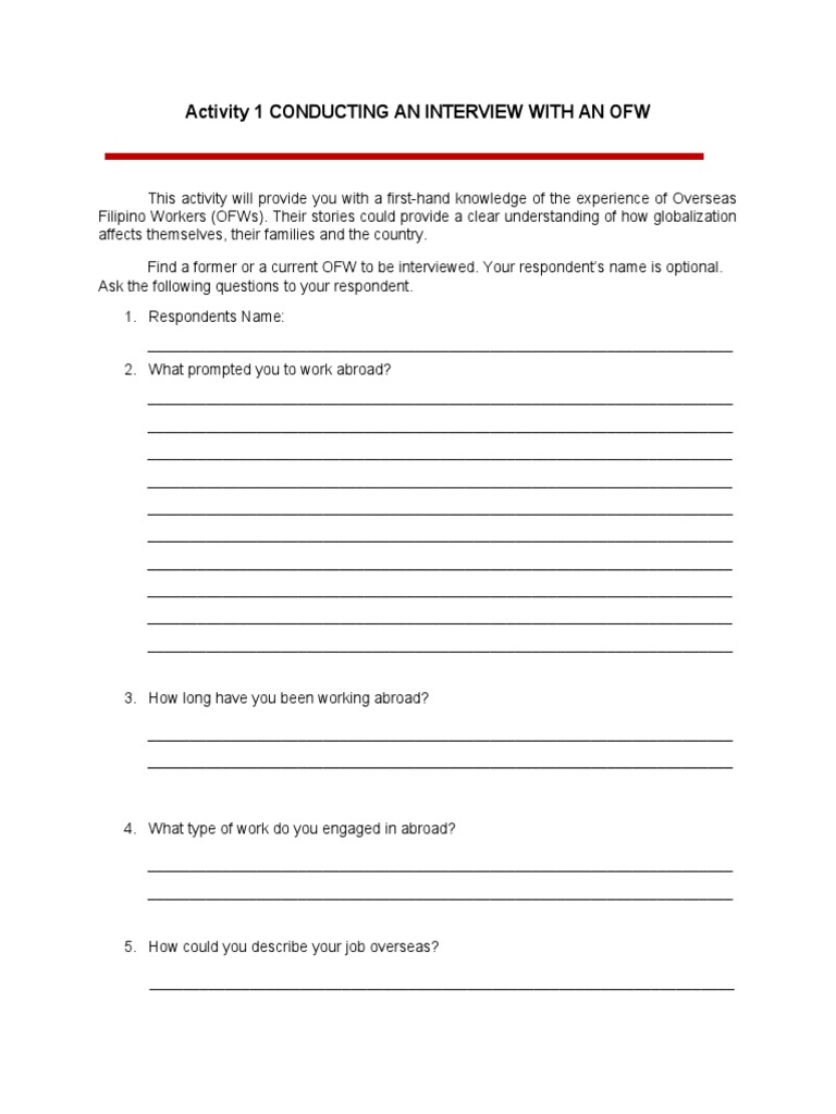 Activity 1 CONDUCTING AN INTERVIEW WITH AN OFW | PDF | Human Nature ...