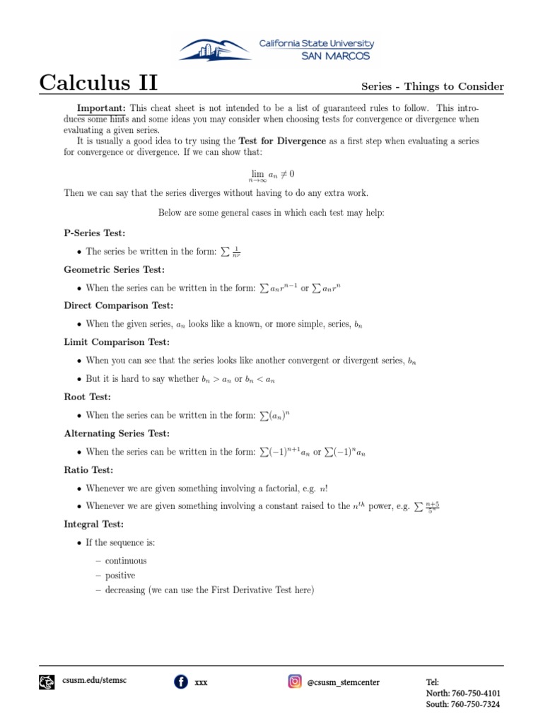 Calculus II: Series - Things To Consider | PDF | Mathematical Objects ...