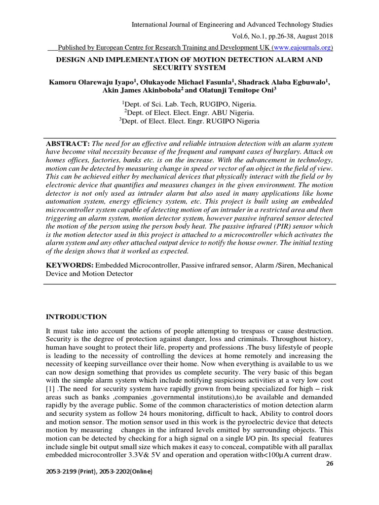 Design and Implementation of Motion Detection Alarm and Security System ...