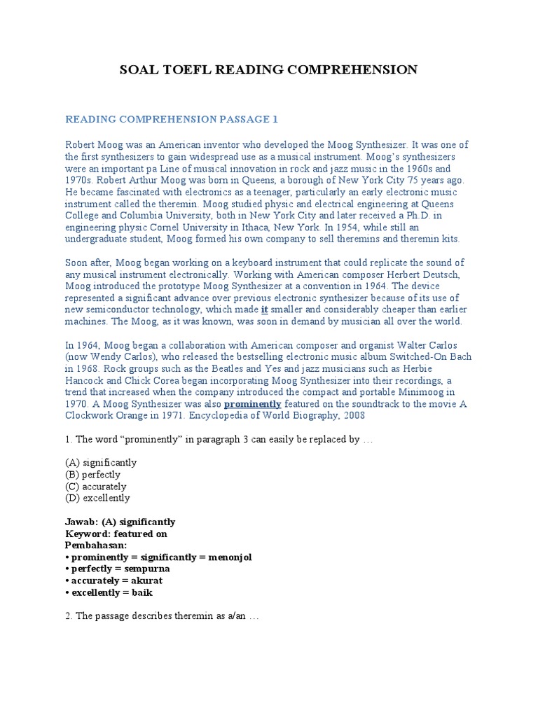 TOEFL Reading Comprehension | PDF | Oral Hygiene | Synthesizer