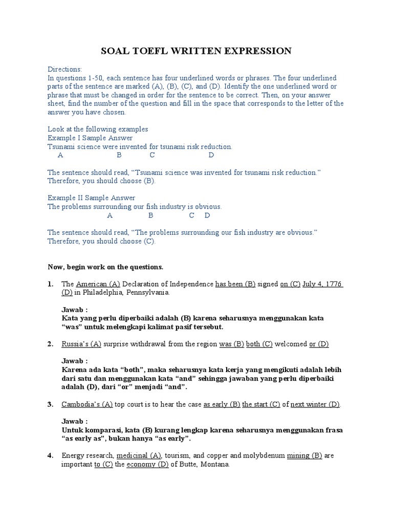 Toefl Written Expression | PDF | Syntax | Linguistics