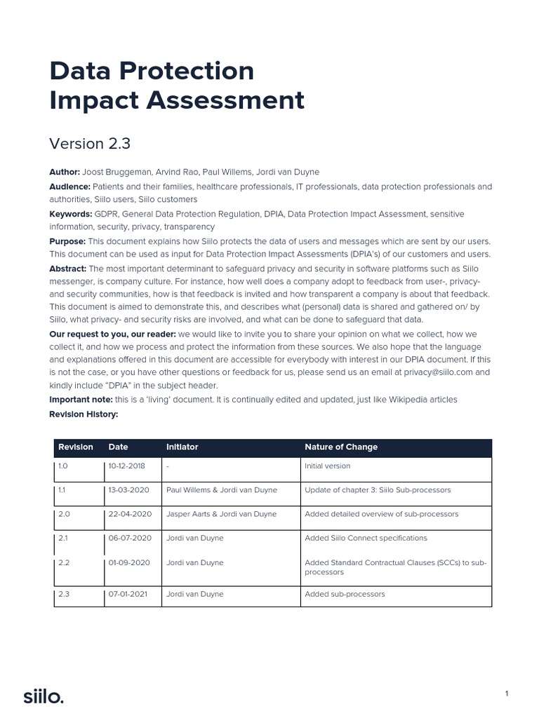 Data Protection Impact Assessment: Revision Date Initiator Nature of ...