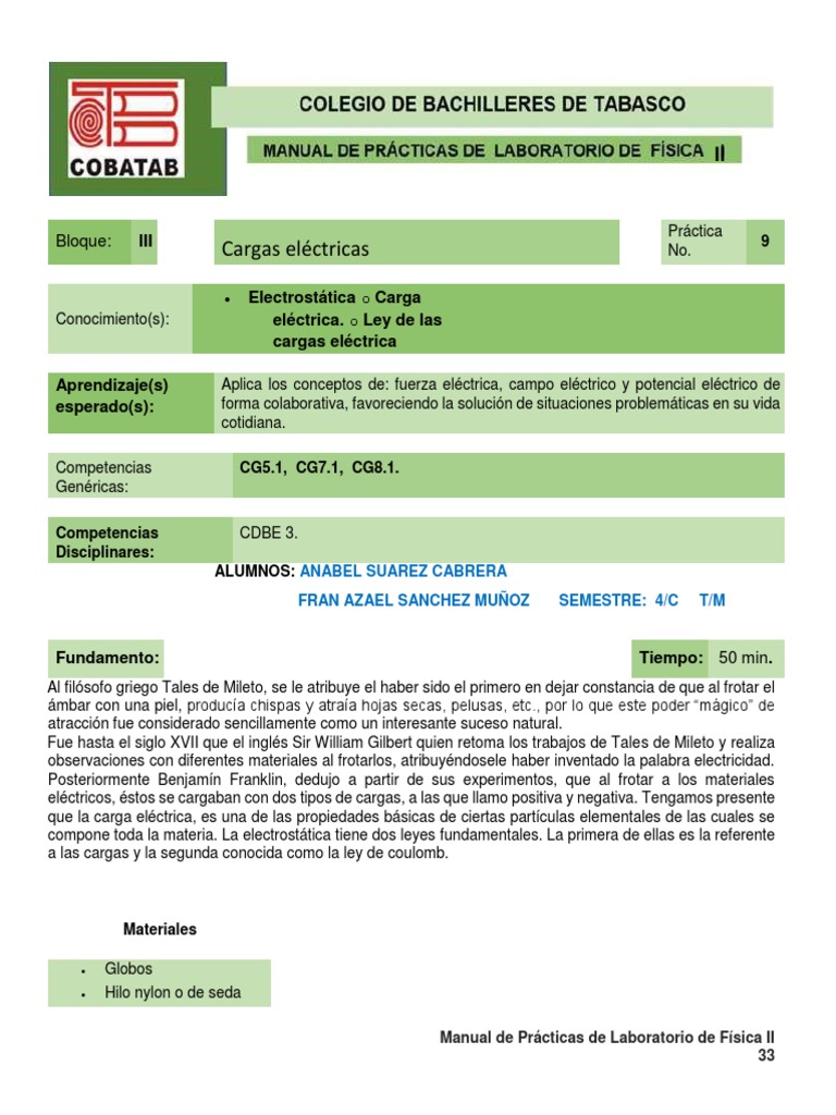 Practica 9 Abzc Fasm 4 C | PDF | Electrostática | Carga eléctrica