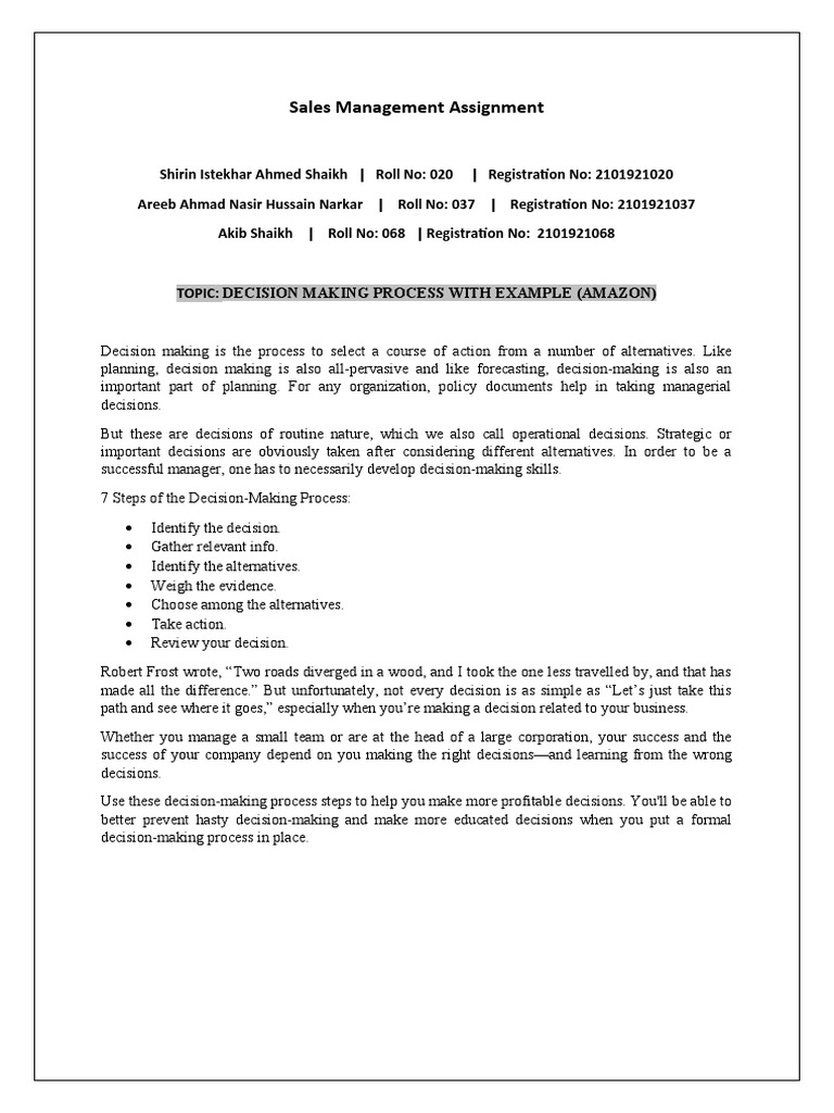 Sales Management Assignment | PDF