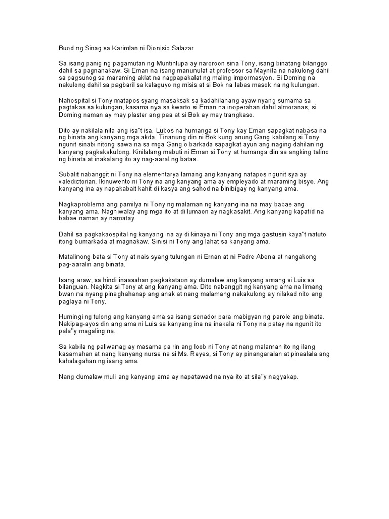 Buod NG Sinag Sa Karimlan Ni Dionisio Salazar | PDF