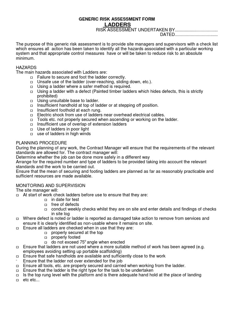 Ladder Safety Risk Assessment Guide | PDF | Ladder | Risk Assessment