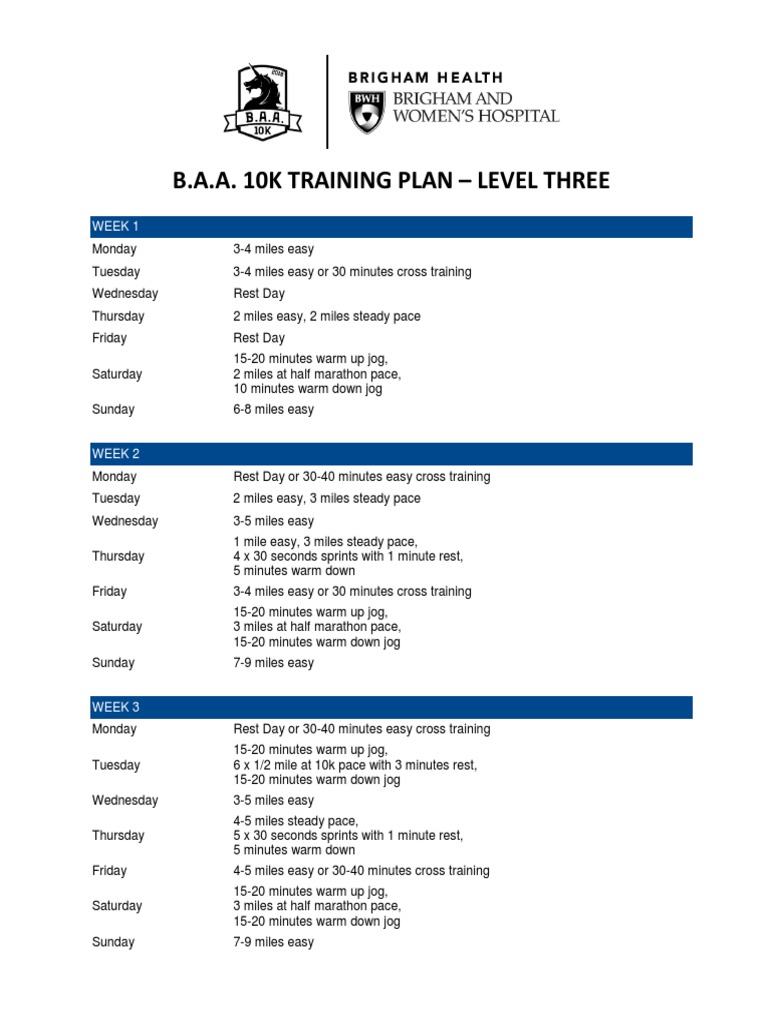 B.A.A. 10K Level Three Training | PDF | Sports