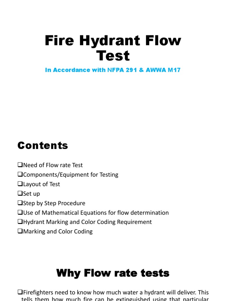 Fire Hydrant Flow Test - NFPA 291 & AWWA M17 | PDF | Nozzle | Pressure