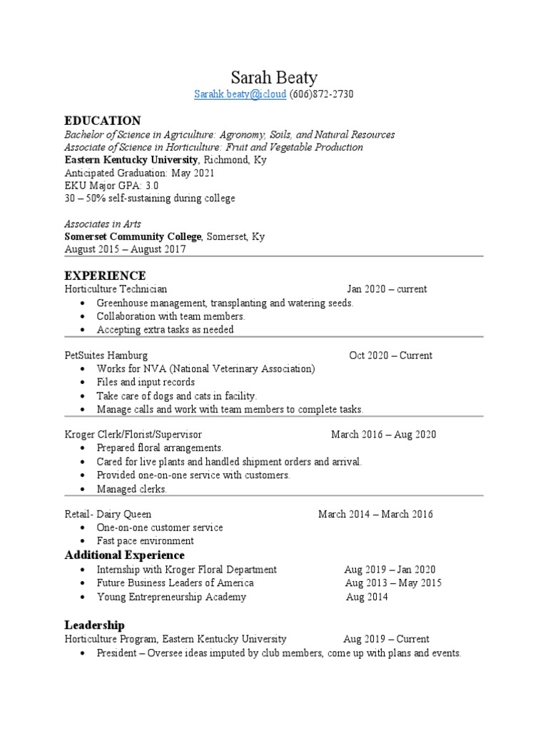 Sarah Beaty Resume | PDF