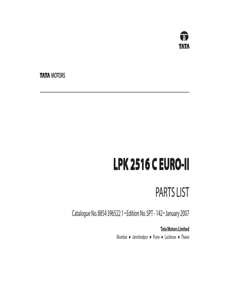 Tata LPK 2516 C Euro-II Parts List | Download Free PDF | Axle ...