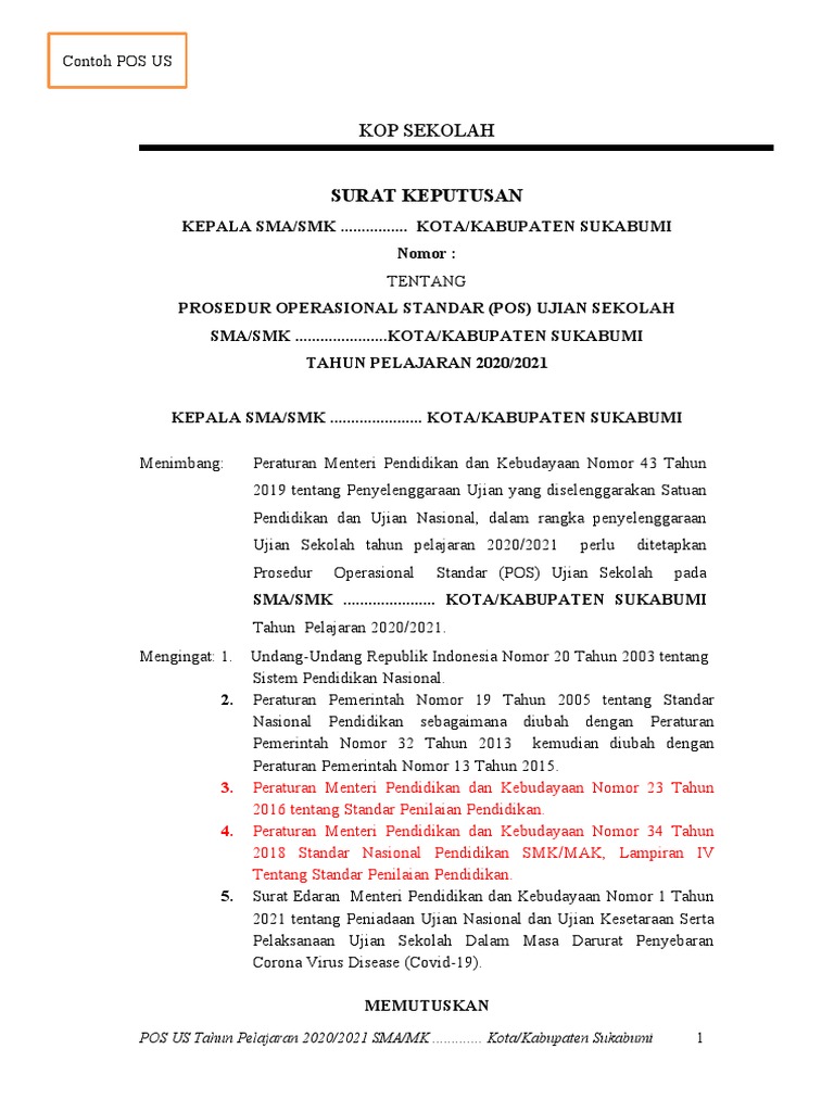 Contoh Pos Us 2020-2021 | PDF