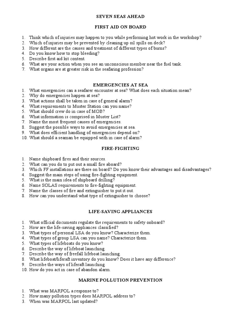 Seven Seas Ahead First Aid On Board | PDF | Ships | Water Transport