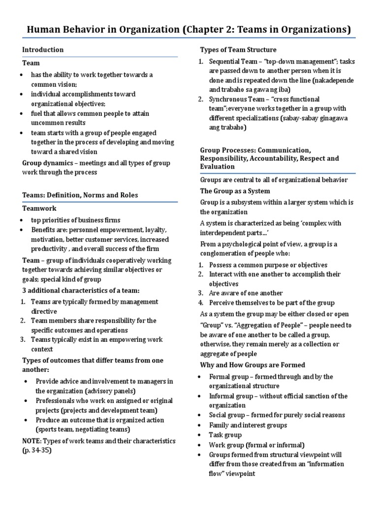 Human Behavior in Organization (Chapter 2: Teams in Organizations ...