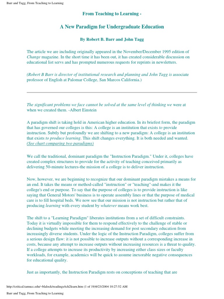 From Teaching To Learning - A New Paradigm | PDF