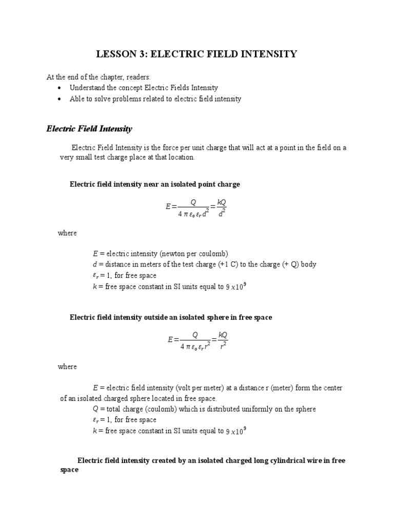 Electric Field Intensity Explained | PDF | Electric Field | Physics