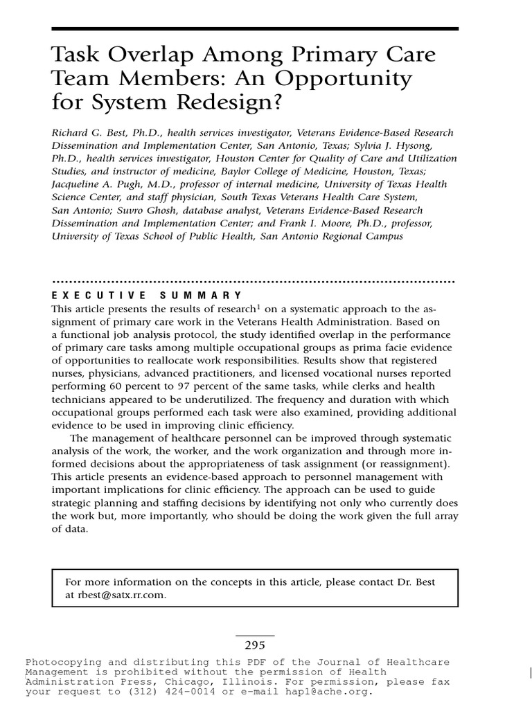 Task Overlap Among Primary Care Team Members An Op | Download Free PDF ...