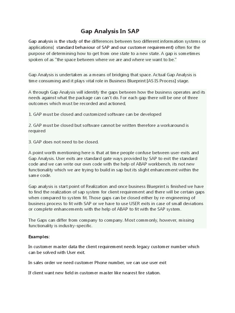 Gap Analysis in SAP | PDF