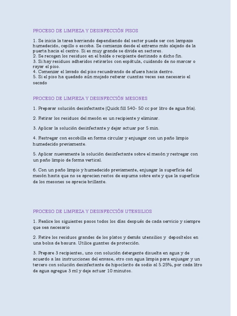 Proceso de Limpieza y Desinfección Pisos | PDF | Detergente | Agua
