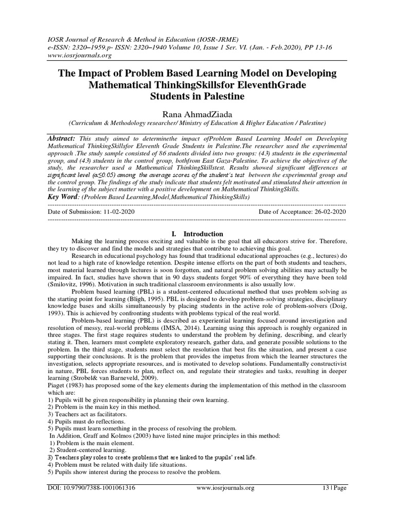 The Impact Of Problem Based Learning Model On Developing Pdf Neuropsychological Assessment