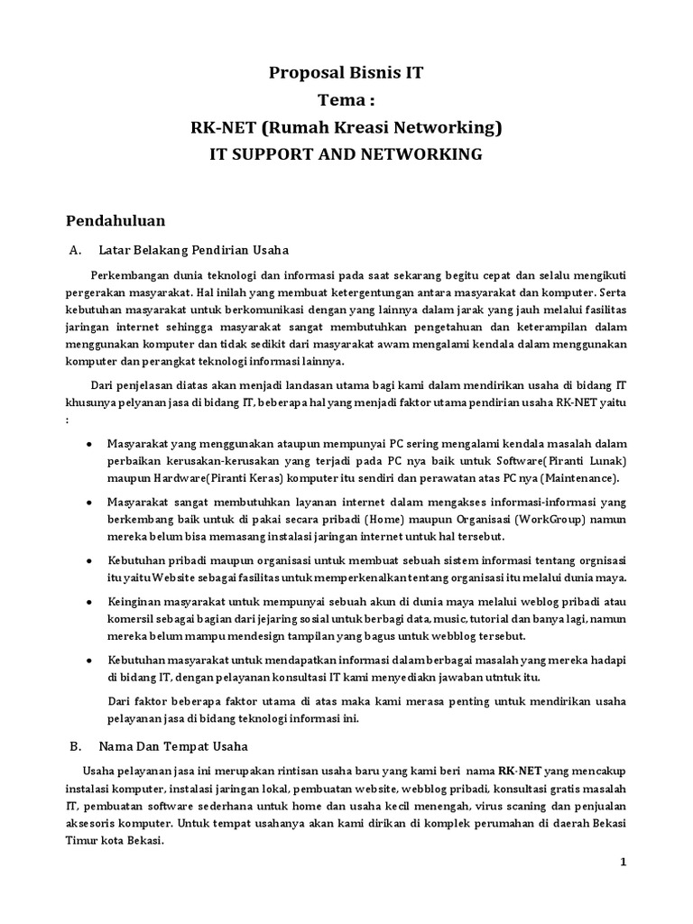 Proposal Usaha IT RK-NET Bekasi | PDF