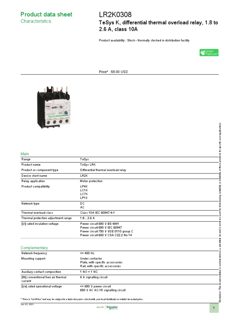 TeSys LR2K Overload Relays - LR2K0308 | PDF | Relay | Electrical ...