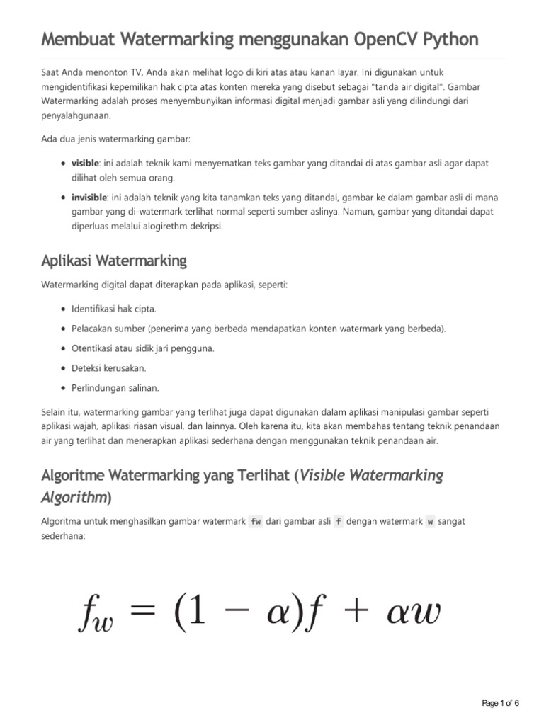 Membuat Watermarking Menggunakan Opencv Python | PDF