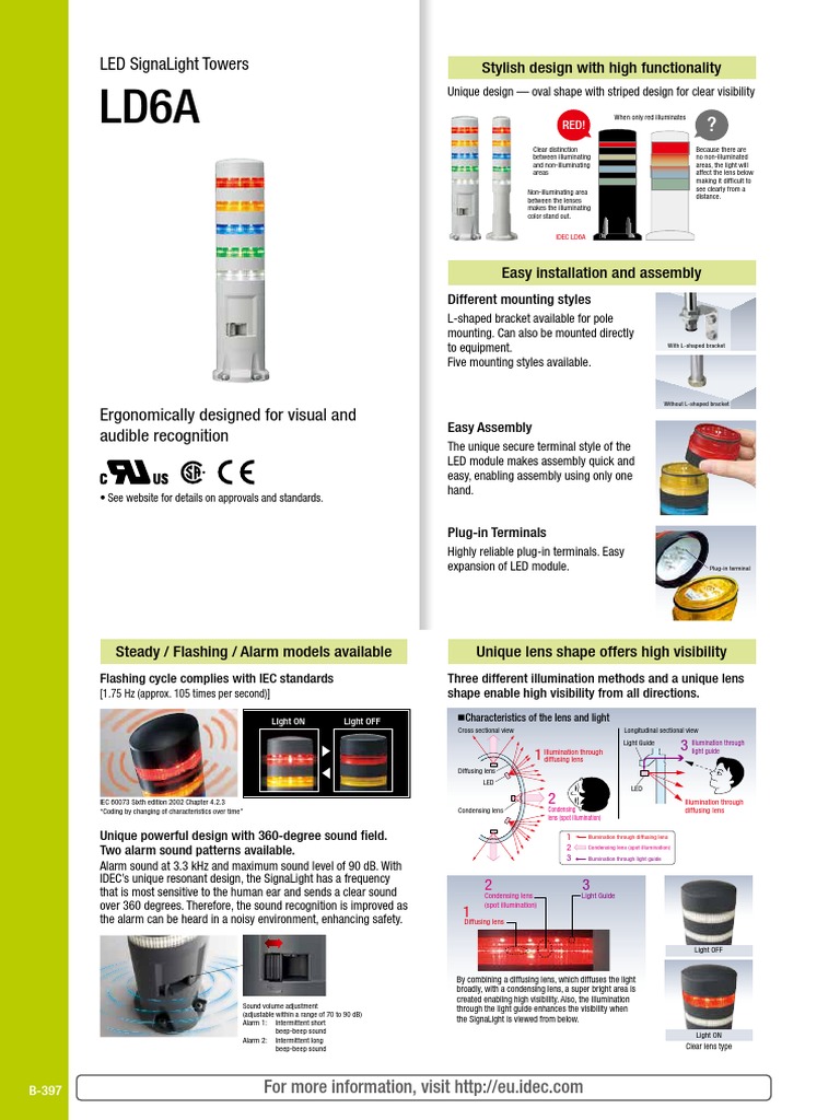 Ergonomic LED Signal Tower with Plug-In Terminals and Multiple Mounting ...