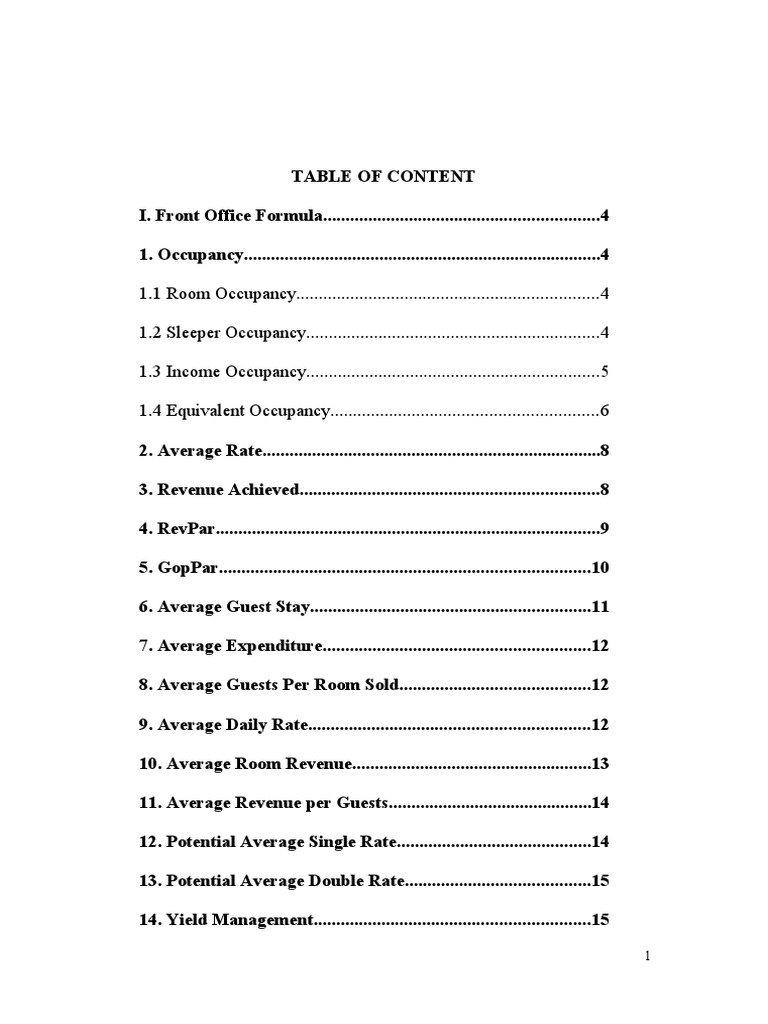 Front Office Formulas for Hotels | PDF | Value Added Tax | Revenue