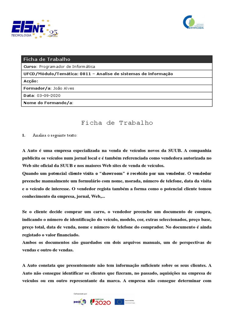 Ficha de Trabalho 1 | PDF