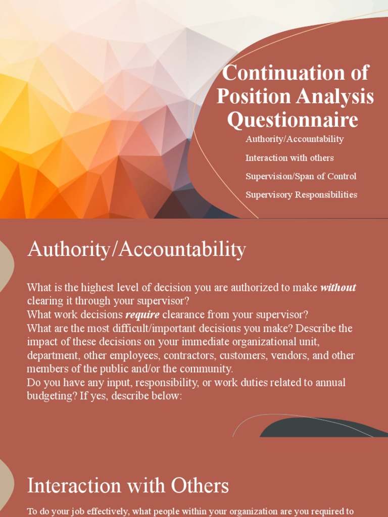 Continuation of Position Analysis Questionnaire | PDF | Career & Growth