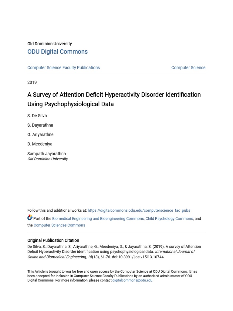 2019 A Survey Of Attention Deficit Hyperactivity Disorder Identificati Pdf Wavelet
