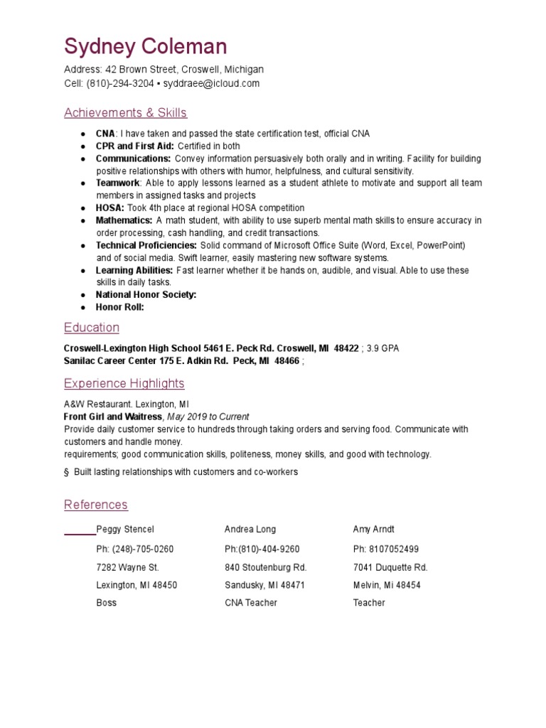 Sydney Coleman Resume | PDF | Business