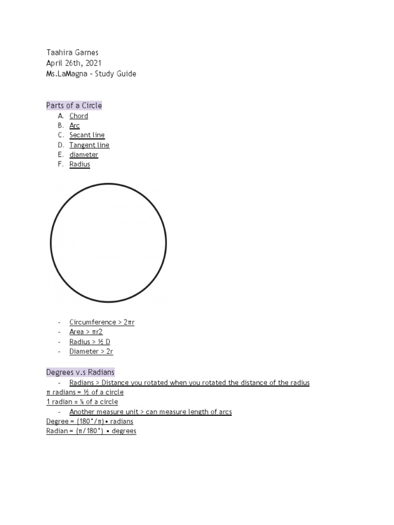 Circle Geometry and Trigonometry Study Guide | PDF