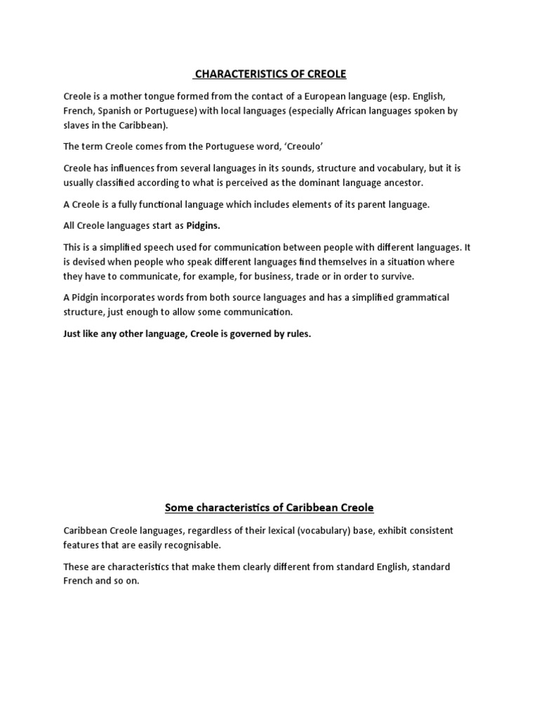 Characteristics of Creole | PDF | English Language | Verb