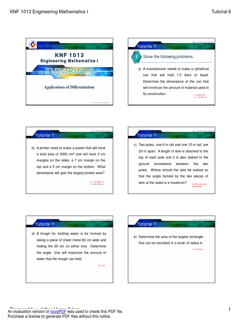 Engineering Math: Differentiation Applications | PDF