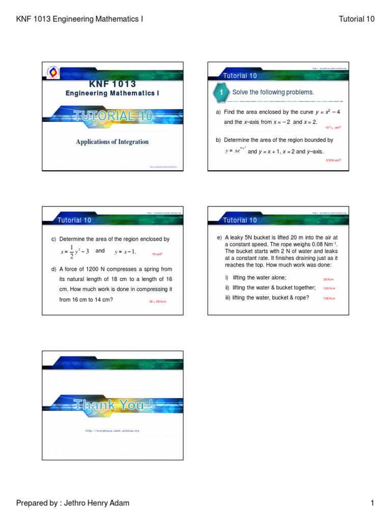 Tutorial 10. - Applications of Integration | PDF | Teaching Mathematics ...