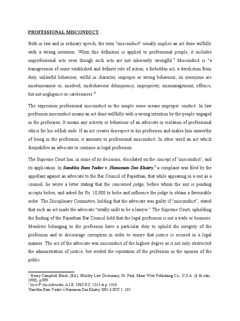 Professional Misconduct | PDF | Advocate | Supreme Court Of India