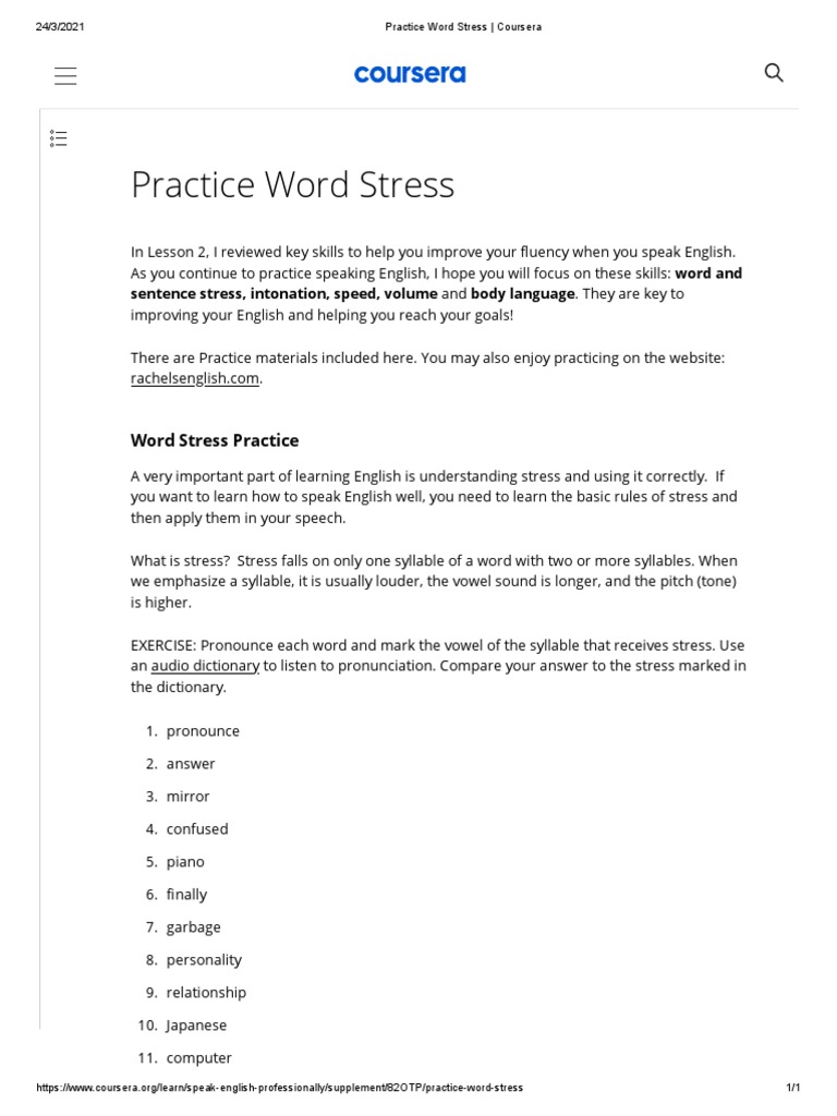 Practice Word Stress - Coursera | PDF