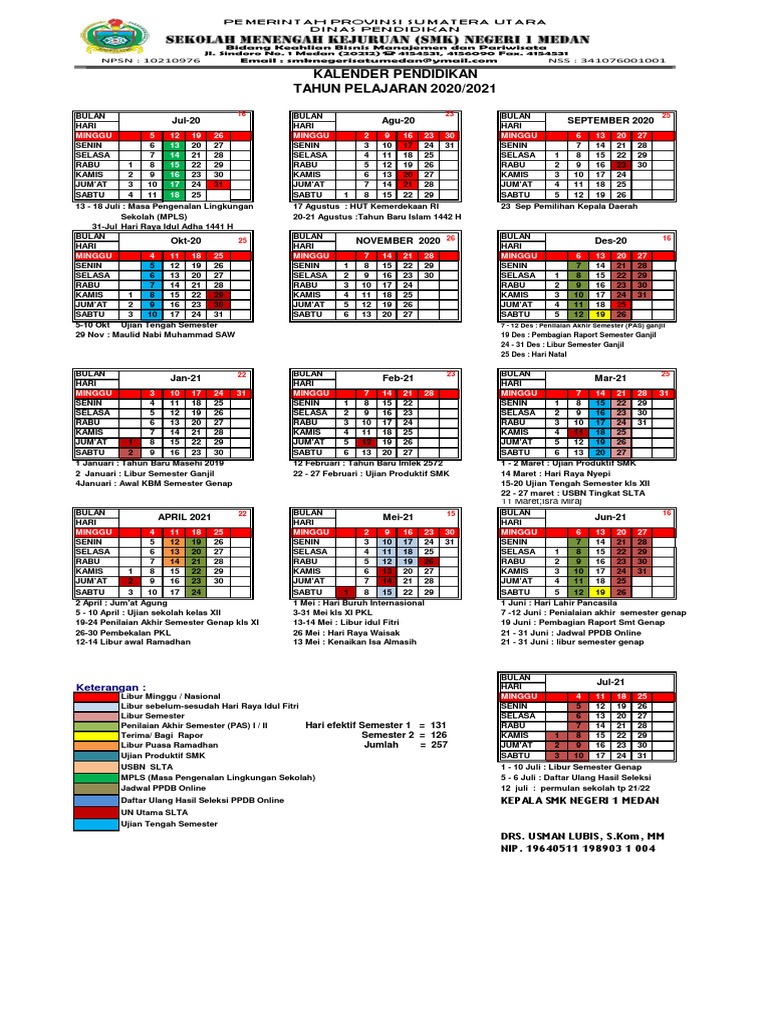 Kalender Pendidikan 2021 SMKN 1 Medan | PDF