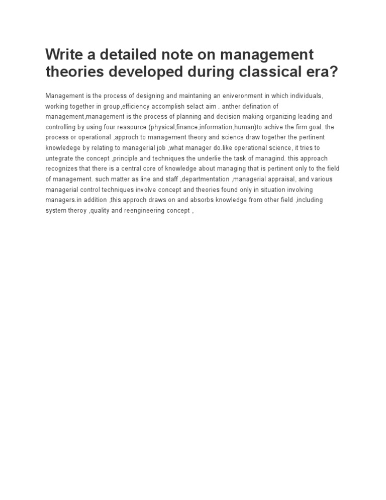 Write A Detailed Note On Managment | PDF