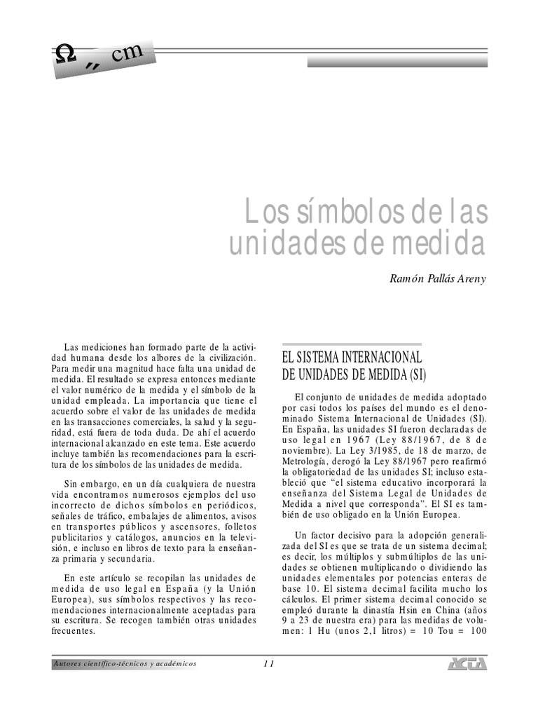 Los Símbolos de Las Unidades de Medida | PDF | Sistema Internacional de ...